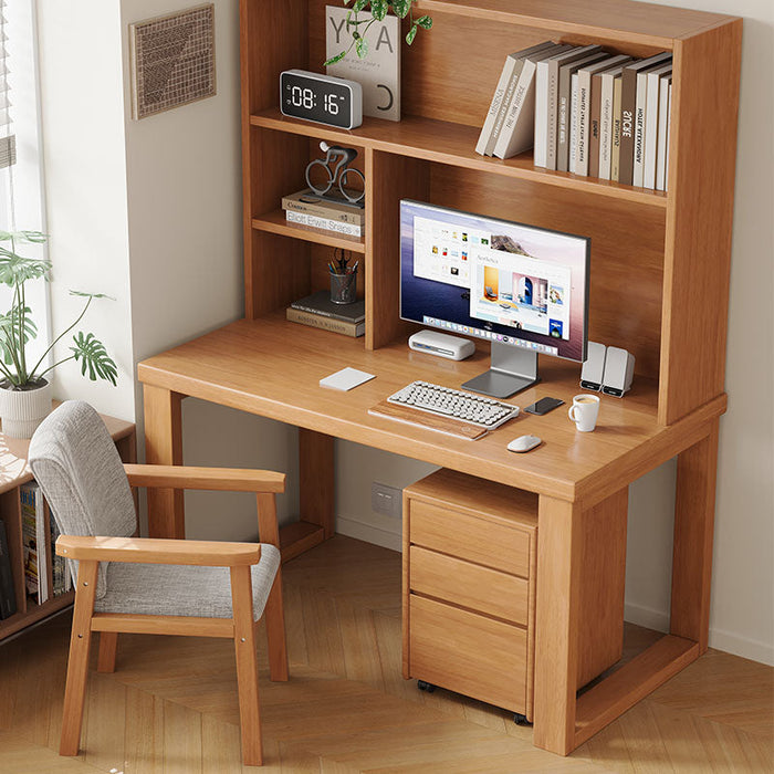 Maddie Solid Timber Study Desk with Bookshelf and Movable Side Cabinet ...
