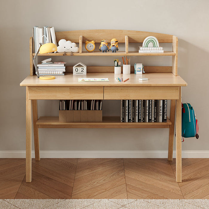 Natural Solid Wood Study Desk with Shelf and Selee Chair Set – OZ Study ...