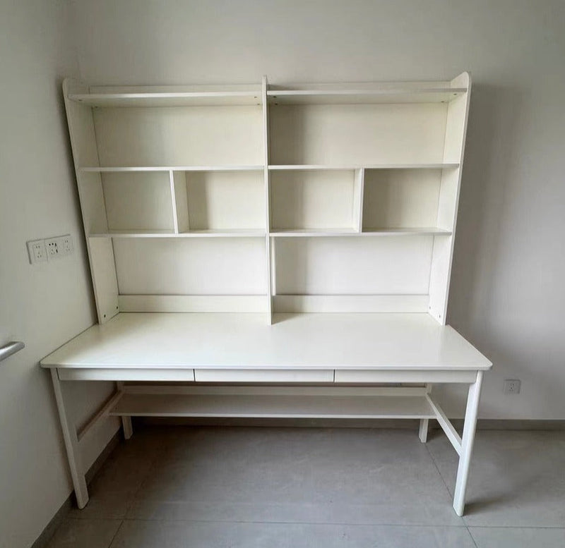 Trejan White Solid Wood Study Desk with Book Shelves and Drawers/Rubbe ...