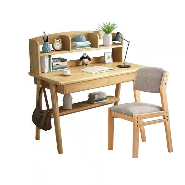Natural Solid Wood Study Desk with Shelf and Selee Chair Set – OZ Study ...