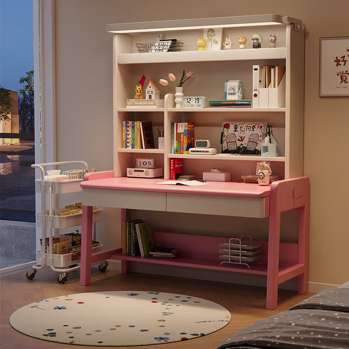 Natha Solid Wood Study Desk with Bookshelf and Lightnings – OZ Study Desks