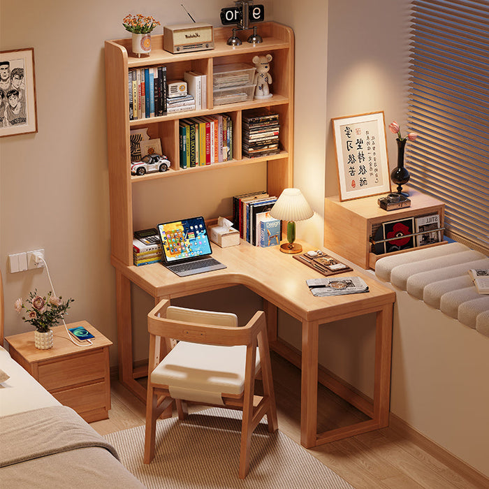 Ruger Ultra-Minimalist Solid Wood Corner Desk/Wood Study Desk with Boo ...