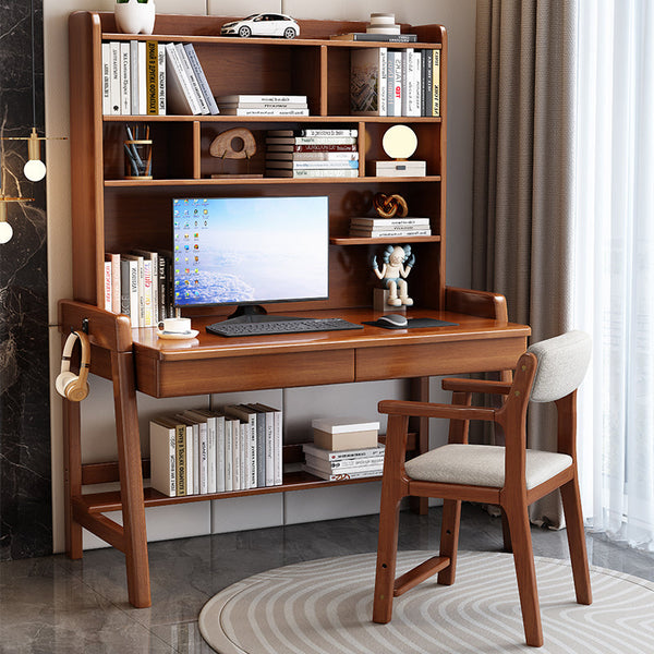 Bahid Study Desks/Solid Wood Study Desk with Shelf/Home Office/Walnut ...