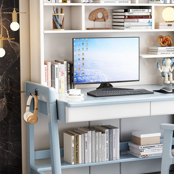 Bahid Study Desks/Solid Wood Study Desk with Shelf/Home Office/Blue ...