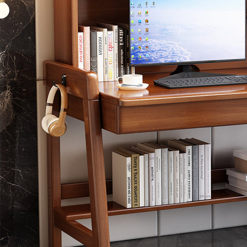 Bahid Study Desks/Solid Wood Study Desk with Shelf/Home Office/Walnut ...