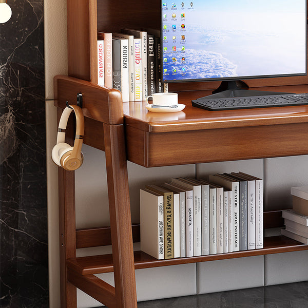 Bahid Study Desks/Solid Wood Study Desk with Shelf/Home Office/Walnut ...