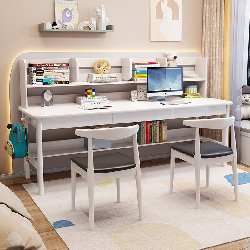 Study Desk and Chair Set Dalenna Solid Wood Study Desk with Book Shelv ...