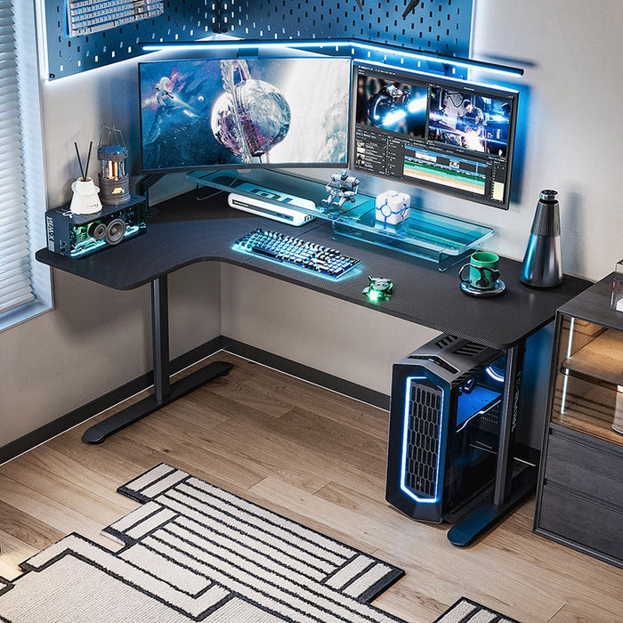 L-Shaped Gaming Desk/Study Desk with Metal Legs and Carbon Fiber Textu ...