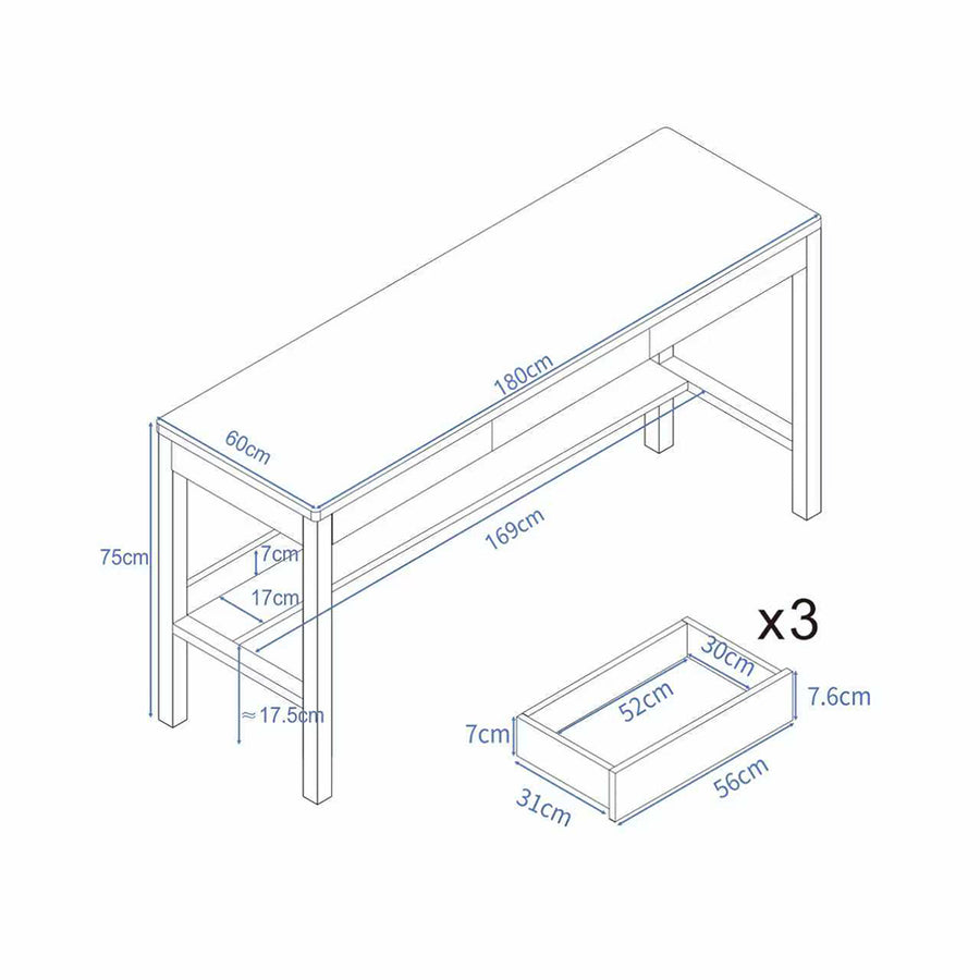 Lynard White Solid Wood Long White Desk with Drawers – OZ Study Desks