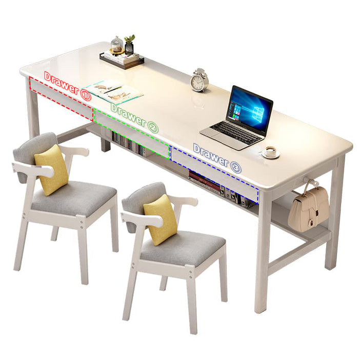 Lynard White Solid Wood Long White Desk with Drawers – OZ Study Desks