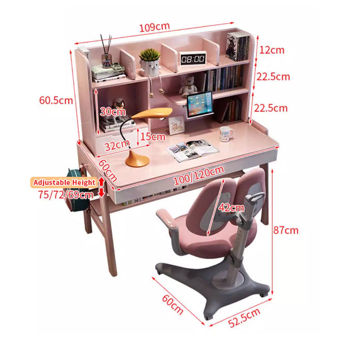 Stanselly Pink Solid Wood Kids Study Desk with Shelf/Rubberwood/1.2M ...