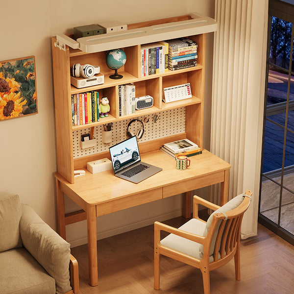 Haven Solid Timber LED Light Study Desk with Bookshelf and Storage 120 ...