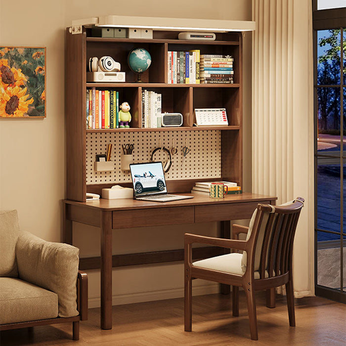 Haven Solid Timber LED Light Study Desk with Bookshelf and Storage 120 ...
