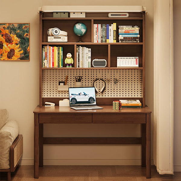 Haven Solid Timber LED Light Study Desk with Bookshelf and Storage 120 ...
