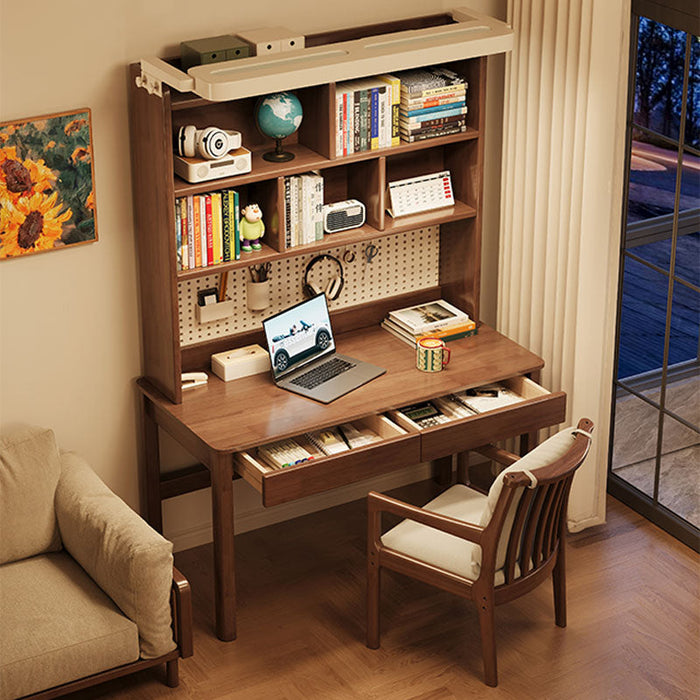 Haven Solid Timber LED Light Study Desk with Bookshelf and Storage 120 ...