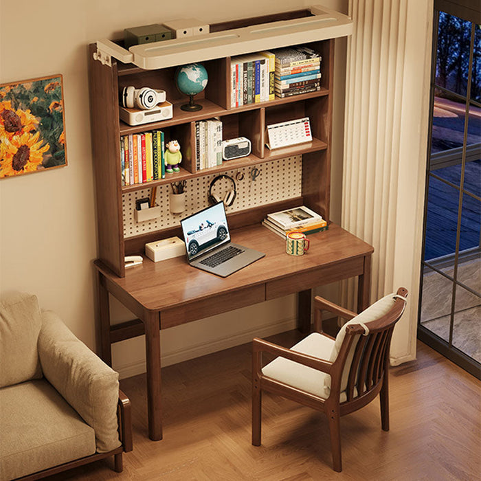 Haven Solid Timber LED Light Study Desk with Bookshelf and Storage 120 ...