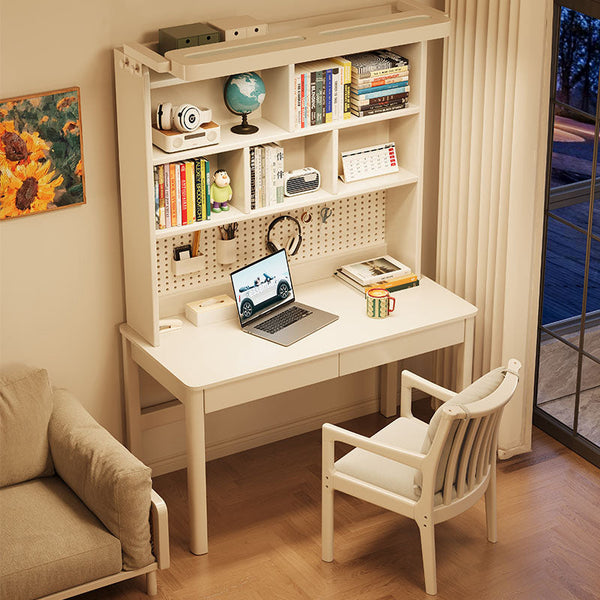 Haven Solid Timber LED Light Study Desk with Bookshelf and Storage 120 ...