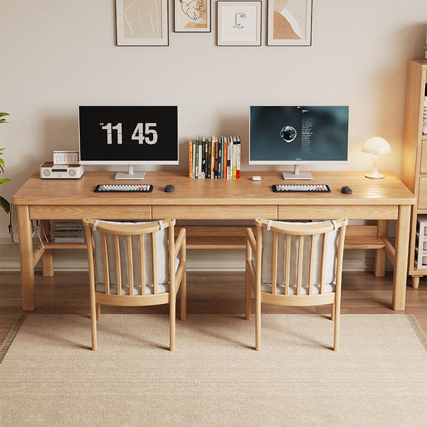 Ethan Classic Design Solid Timber Slab Study Desk with Drawers 160cm/1 ...
