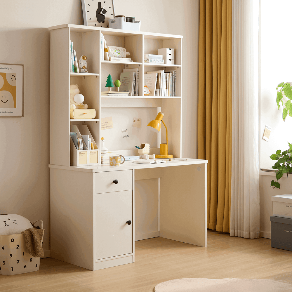 White Study Desk for Kids with Book Shelves and Storage Cabinet – OZ ...