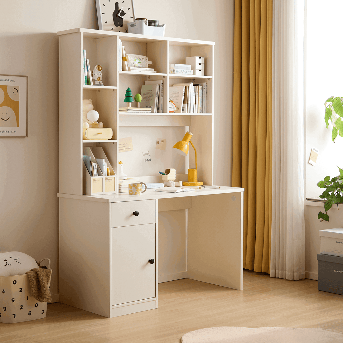 White Study Desk for Kids with Book Shelves and Storage Cabinet – OZ ...