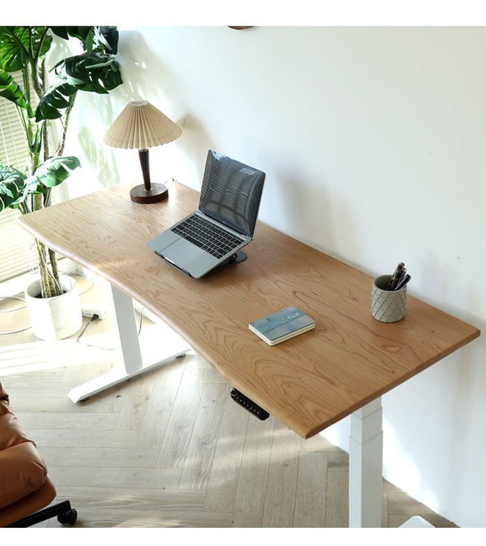 Electric Height-Adjustable Solid Timber Study Desk/Home Office Sit Sta ...