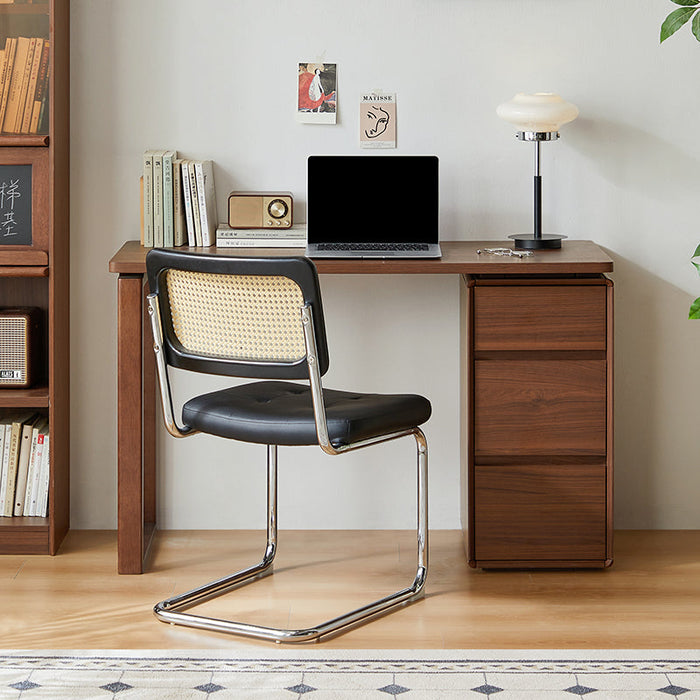 Walnut Finish Solid Timber Study Desk with Reversable 3-Drawer Storage ...