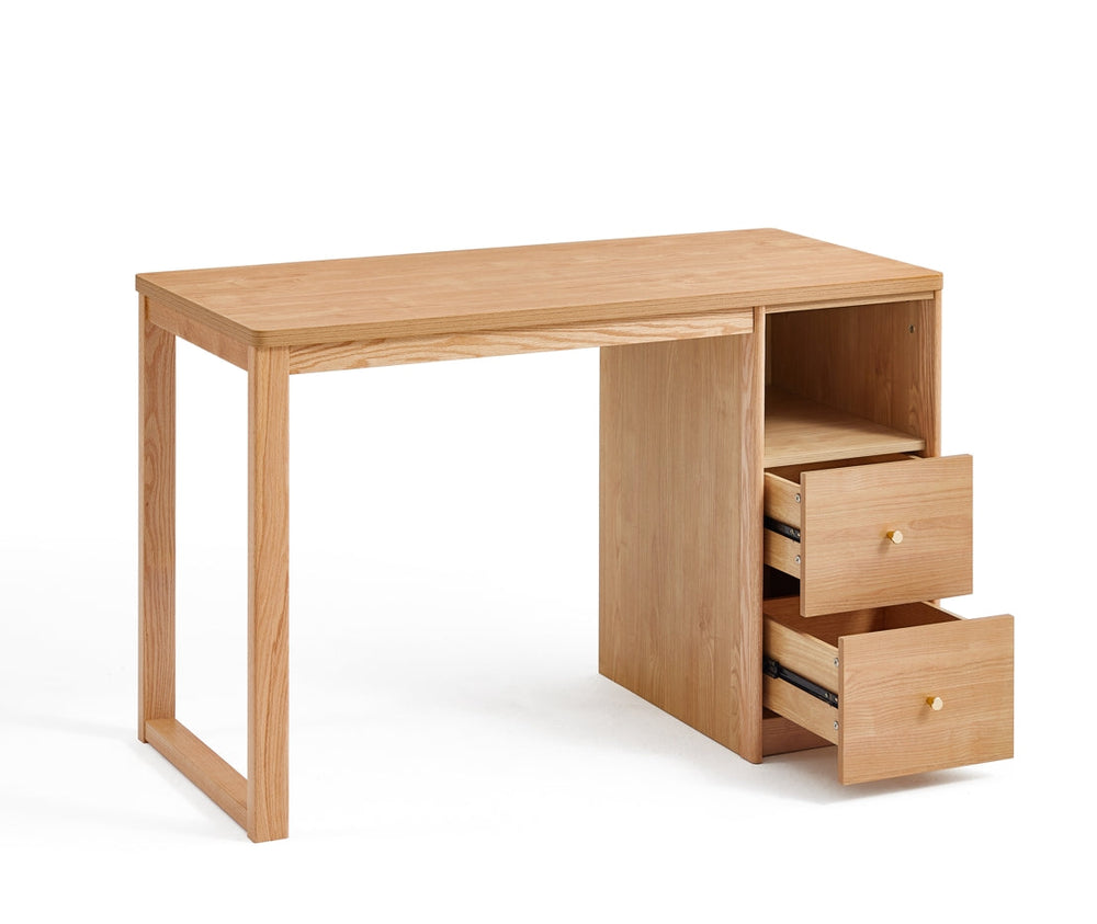Natural Wood Solid Timber Study Desk with Reversable Storage Cabinet ...