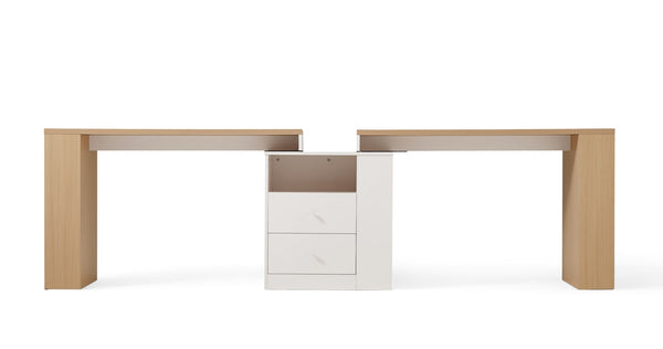 Extra Long Study Desk in Oak and White/Home Office Two-person Desks/Co ...