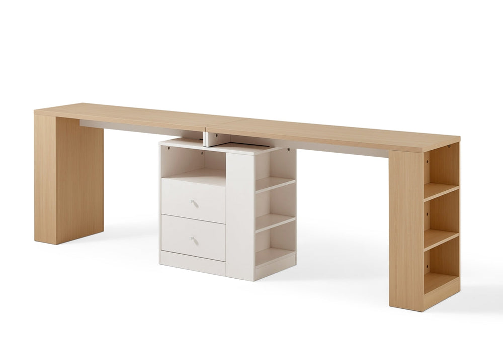 Extra Long Study Desk in Oak and White/Home Office Two-person Desks/Co ...