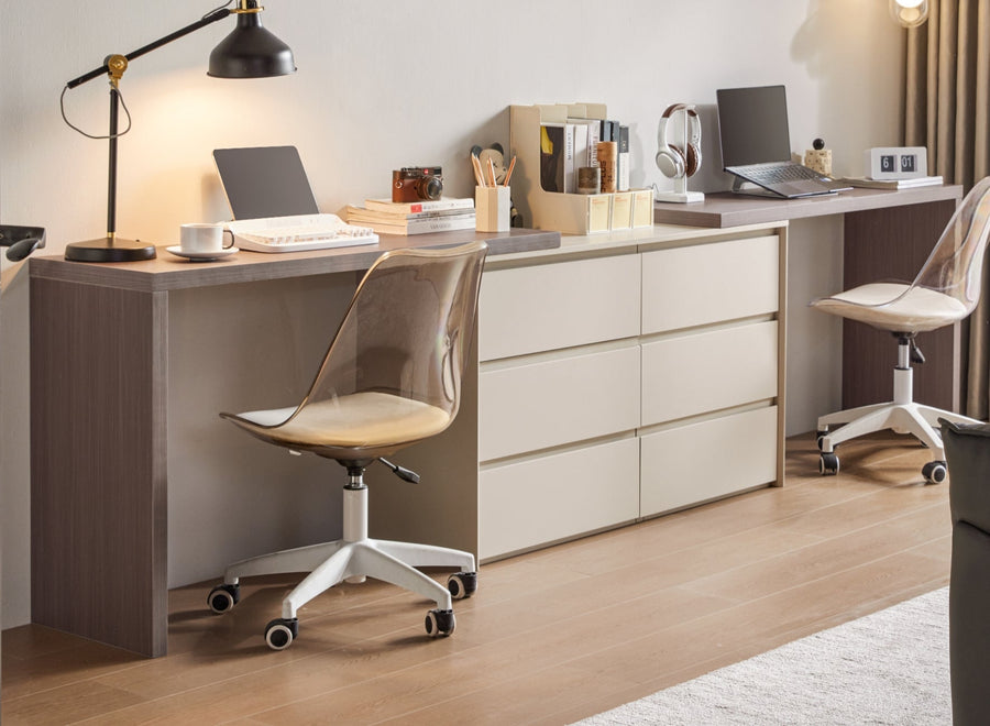Length Adjustable Study Desk with Storage/Home Office Two-person Desks ...
