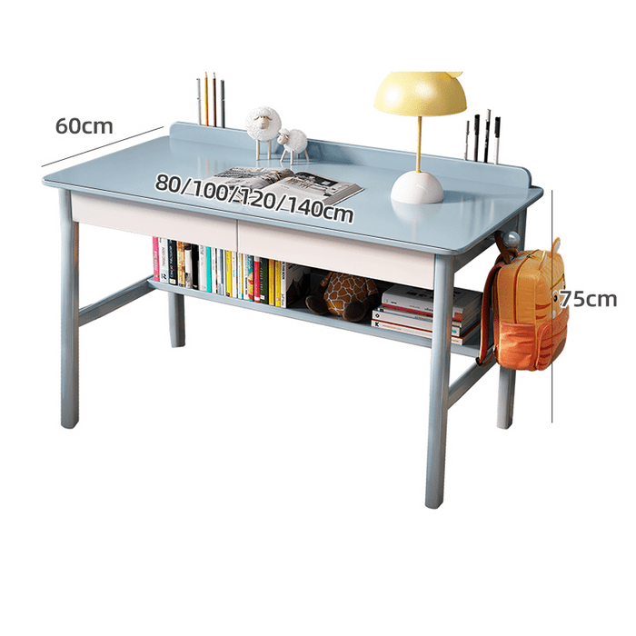 Sky Blue Solid Wood Study Desk with Shelf/Rubberwood/1M/1.2M – OZ Study ...