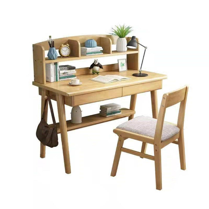 Solid Wood Study Desk with Shelf/Solid Timber/Minimal Assembly/Natural ...
