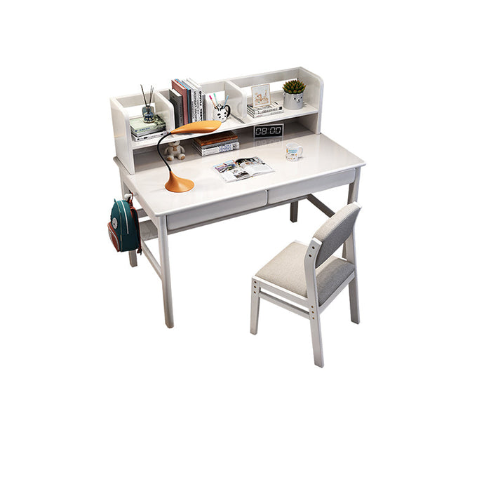 Blythe White Solid Wood Study Desk with Book Shelves and Drawers/Rubbe ...