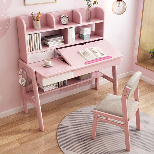 Avelinn Study Desks/Solid Wood Study Desk with Shelf/Home Office/Pink ...
