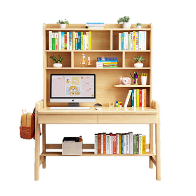 Bahid Study Desks/Solid Wood Study Desk with Shelf/Home Office/Natural ...