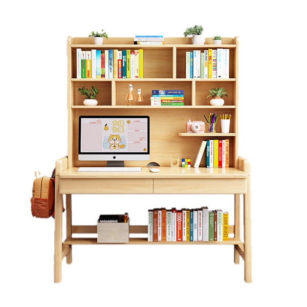 Bahid Study Desks/Solid Wood Study Desk with Shelf/Home Office/Natural ...