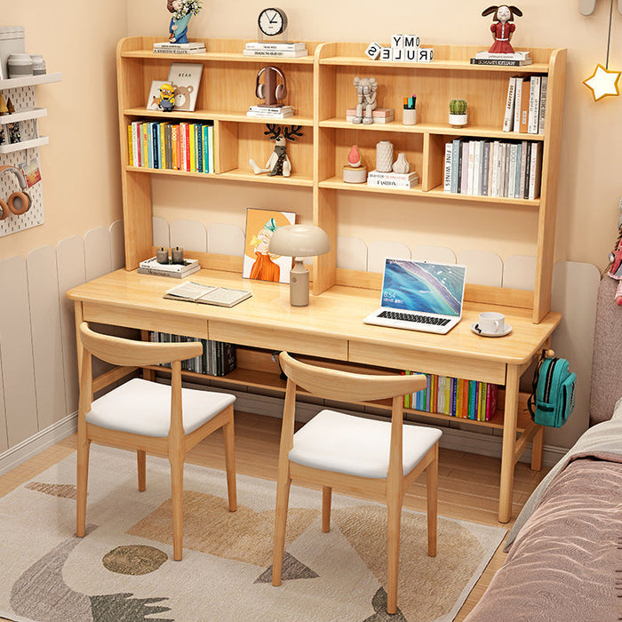 Trejan Solid Wood Study Desk with Book Shelves and Drawers/Rubberwood ...