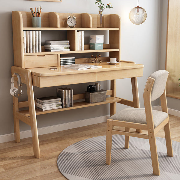 Ave Solid Wood Study Desk with Shelf and Drawers/Bookcase/Rubberwood/N ...