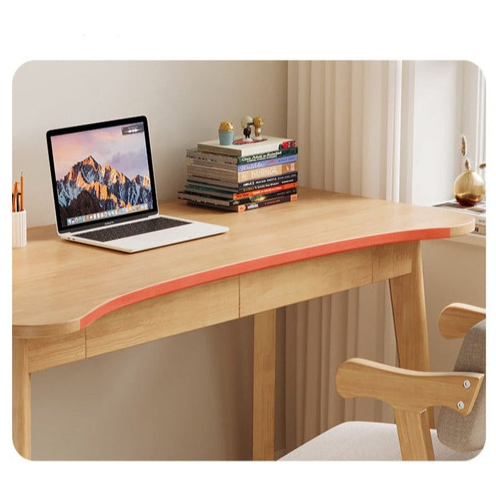 Draylen Natural Color Solid Wood Study Desk with Drawers/Rubberwood/Cu ...