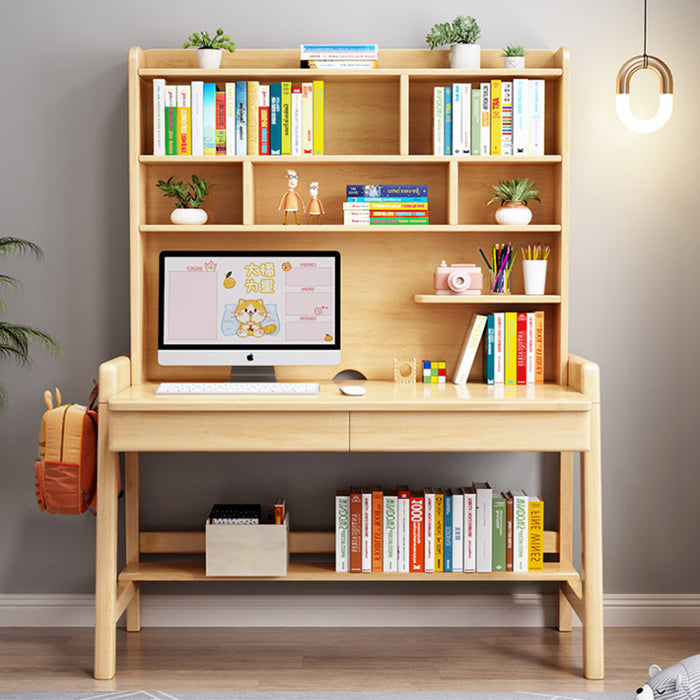 Bahid Study Desks/Solid Wood Study Desk with Shelf/Home Office/Natural ...