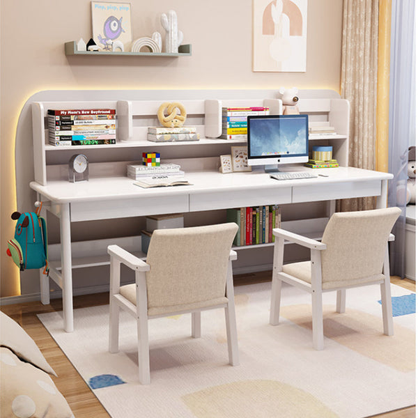 Dalenna Solid Wood Study Desk with Book Shelves and Drawers/Rubberwood ...