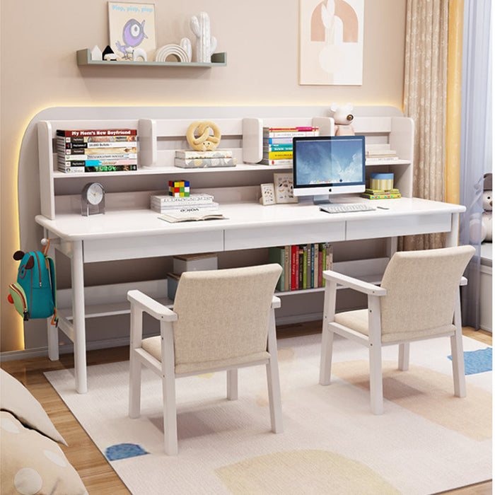 Dalenna Solid Wood Study Desk with Book Shelves and Drawers/Rubberwood ...