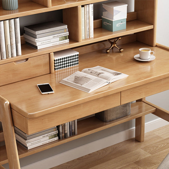 Ave Solid Wood Study Desk with Shelf and Drawers/Bookcase/Rubberwood/N ...