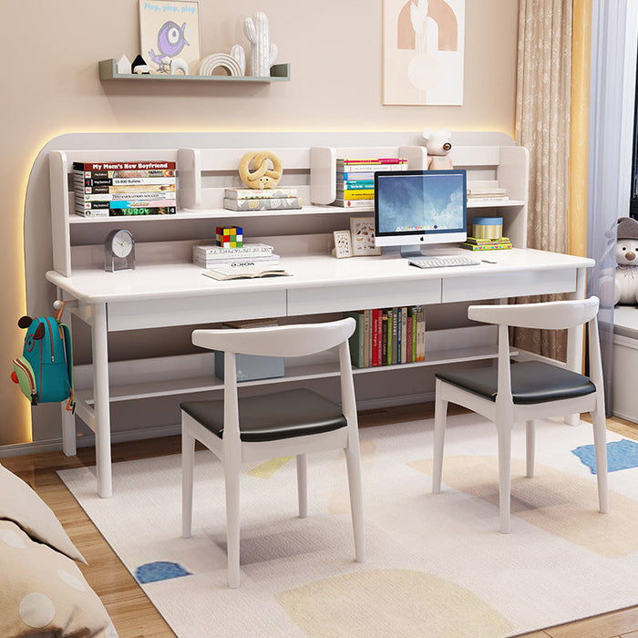 Dalenna Solid Wood Study Desk with Book Shelves and Drawers/Rubberwood ...
