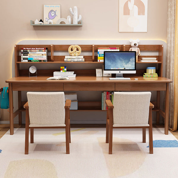 Dalenna Solid Wood Study Desk with Book Shelves and Drawers/Rubberwood ...