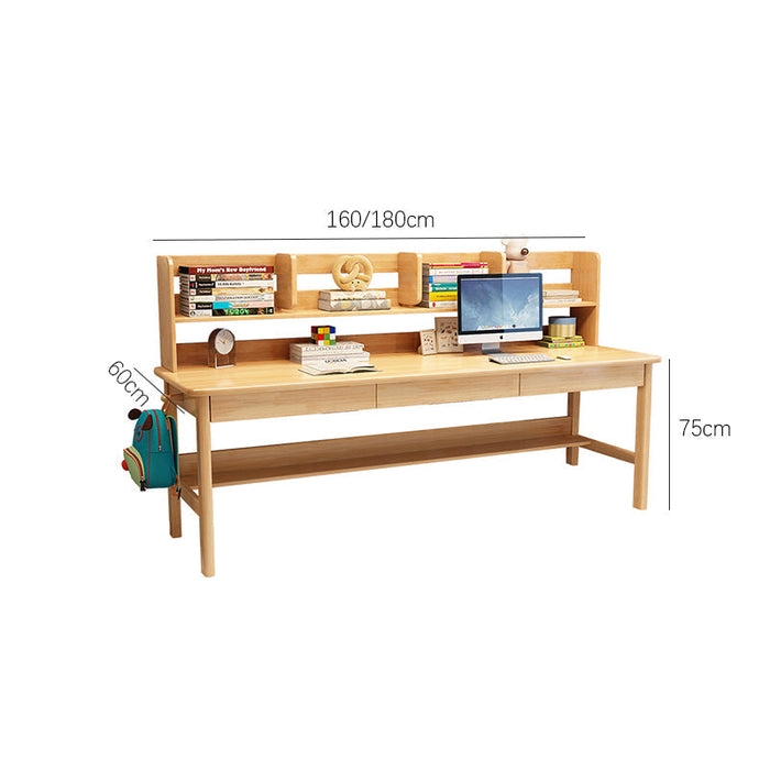 Dalenna Solid Wood Study Desk with Book Shelves and Drawers/Rubberwood ...