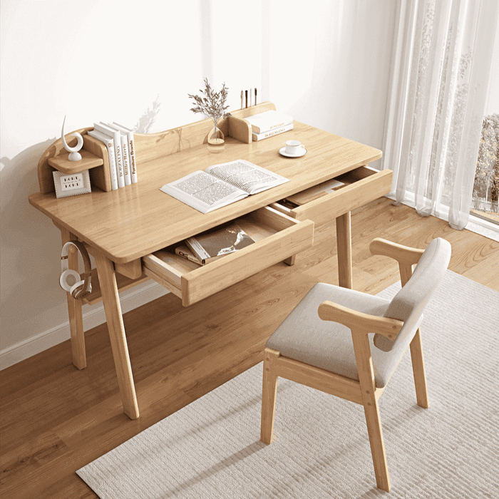 Andri Solid Wood Study Desk with Mini Shelf and Drawers/Rubberwood/Hom ...