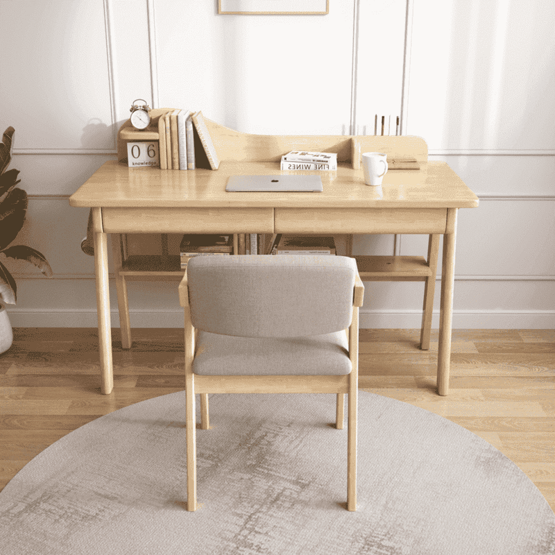 Andri Solid Wood Study Desk with Mini Shelf and Drawers/Rubberwood/Hom ...