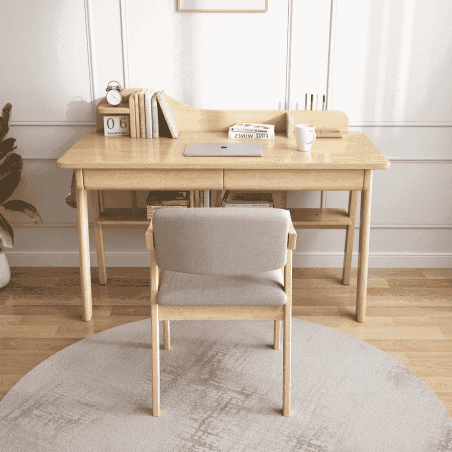 Andri Solid Wood Study Desk with Mini Shelf and Drawers/Rubberwood/Hom ...